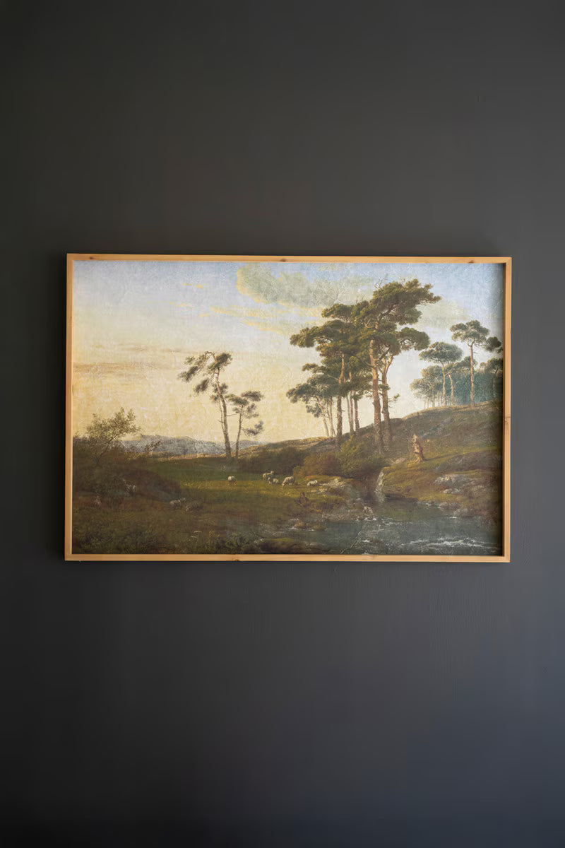 Wood Framed Landscape on Printed Paper – The French Cottage