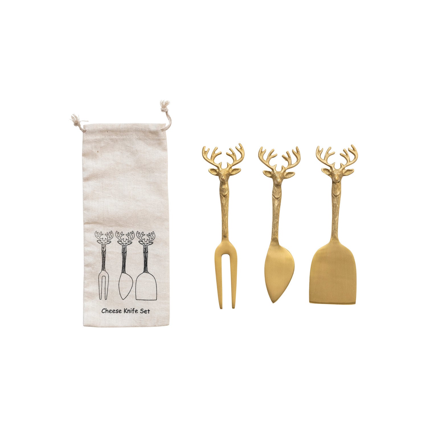Brass Cheese Knives w/ Reindeer Handles Set/3 – The French Cottage