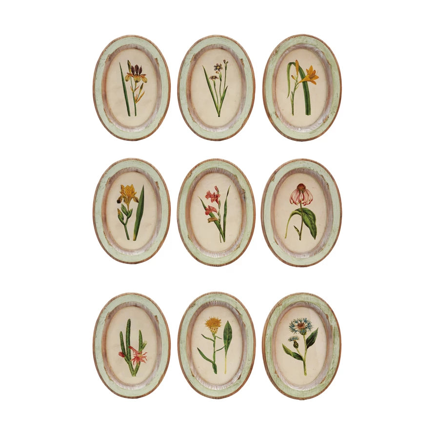 Wood Framed Glass Wall Décor with Flower, 9 Styles – The French Cottage