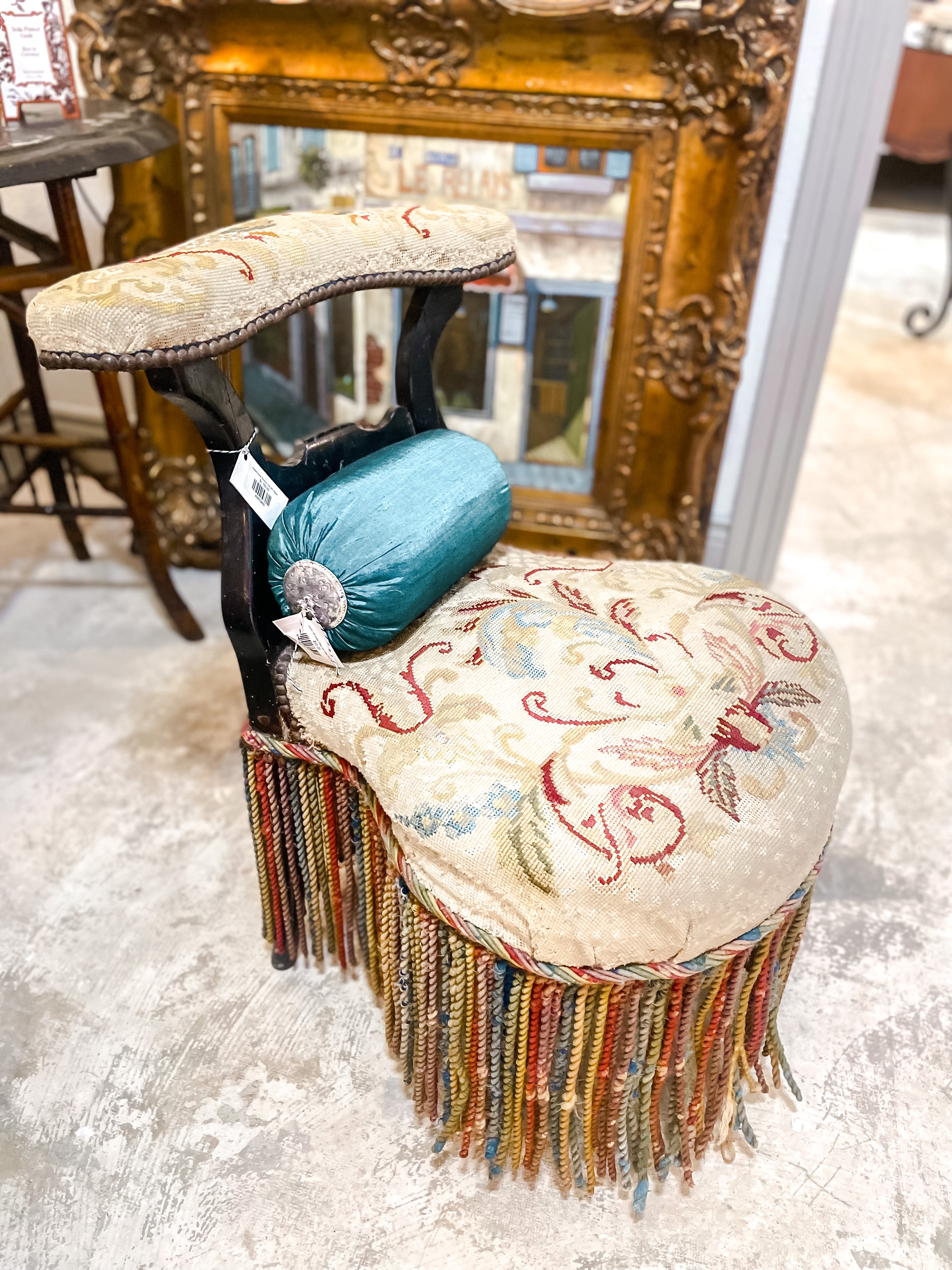 Antique French Smoking Chair with Original Needlepoint and Fringe – The ...