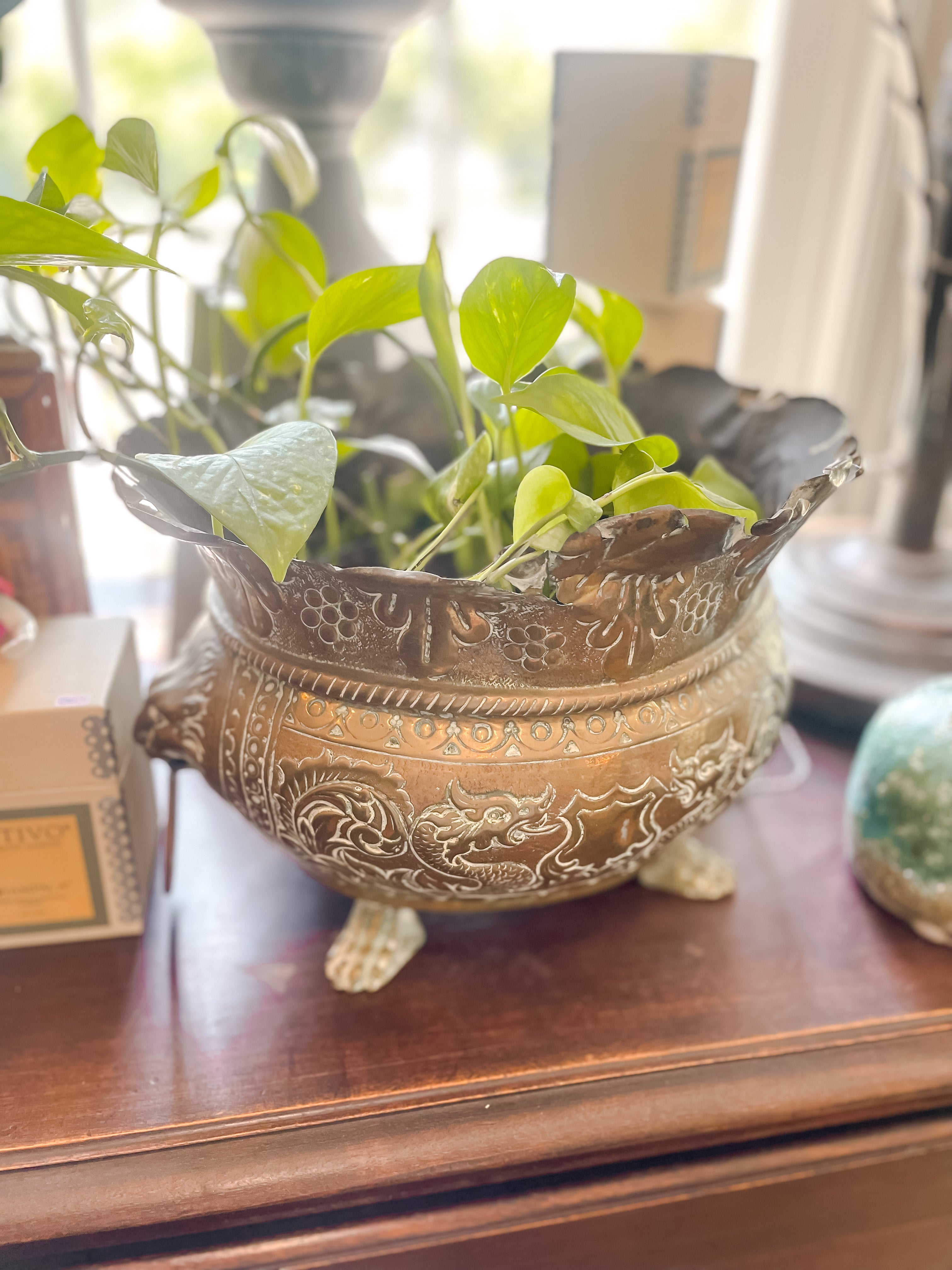 Antique Brass Cachepot Repousse c. 1900 – The French Cottage